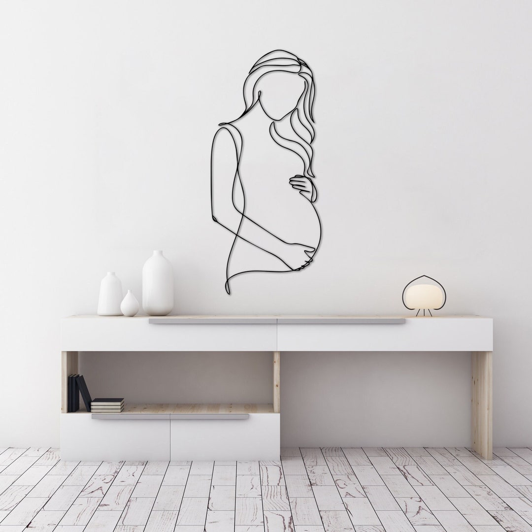 Minimalist Pregnant Woman Metal Wall Art: Geometric Line Decor - Etsy