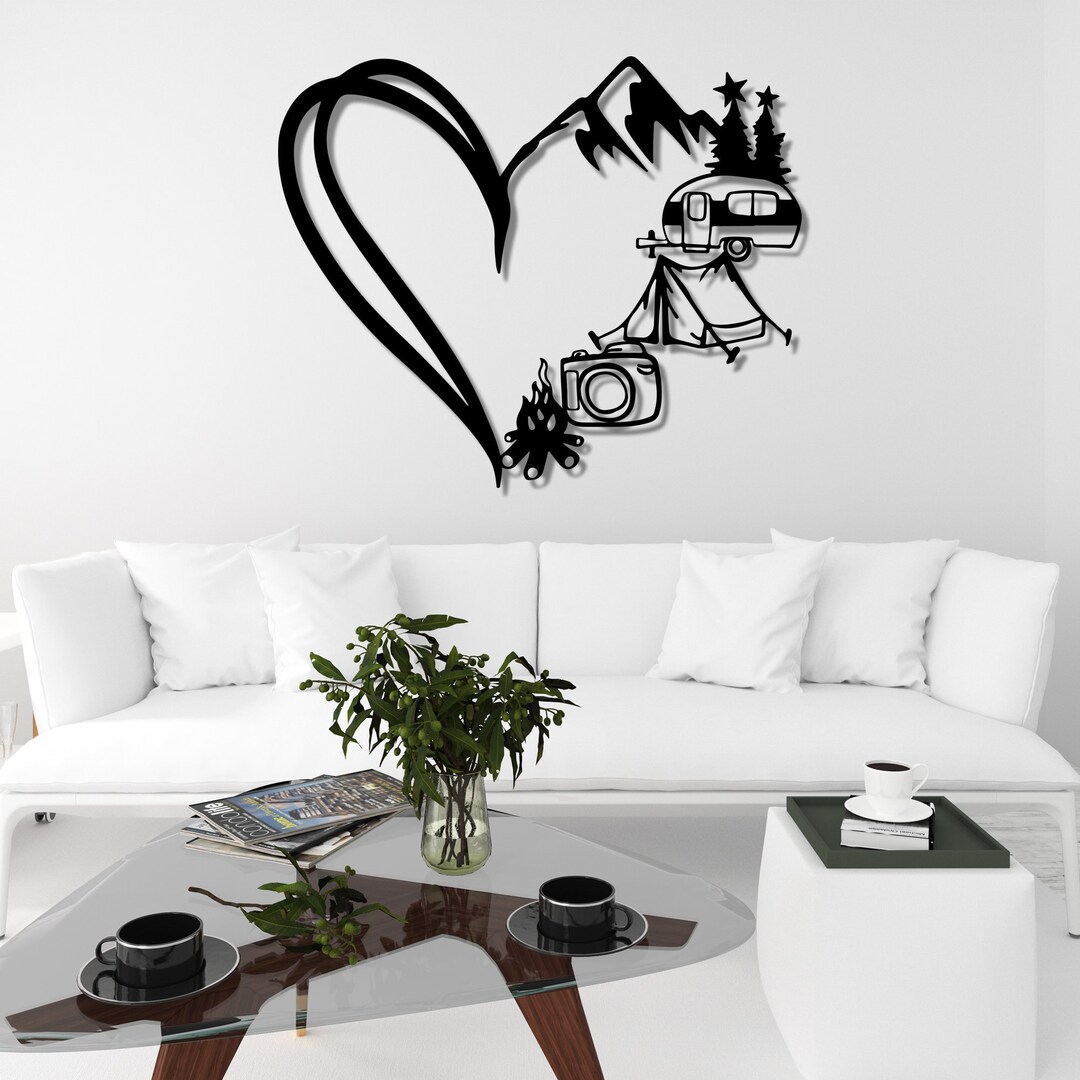 Camping Love Metal Wall Decor, Minimalist Line Art, Camp Wall Art ...
