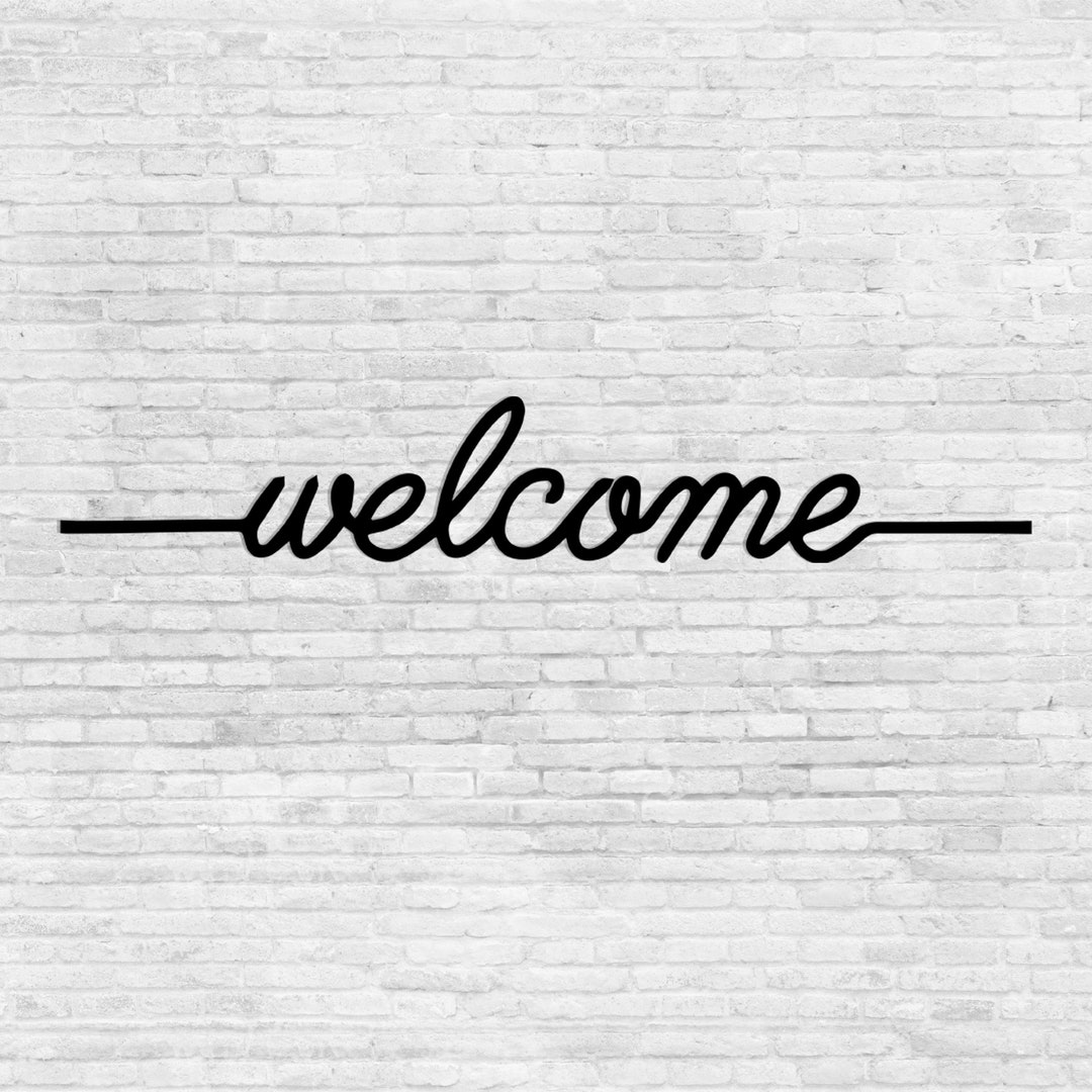 Welcome Sign Metal Wall Art, Minimalist Line Art, Welcome Wall Art ...