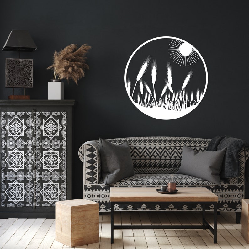 Field of Wheat Metal Wall Art Minimalist Line Art Landscape - Etsy