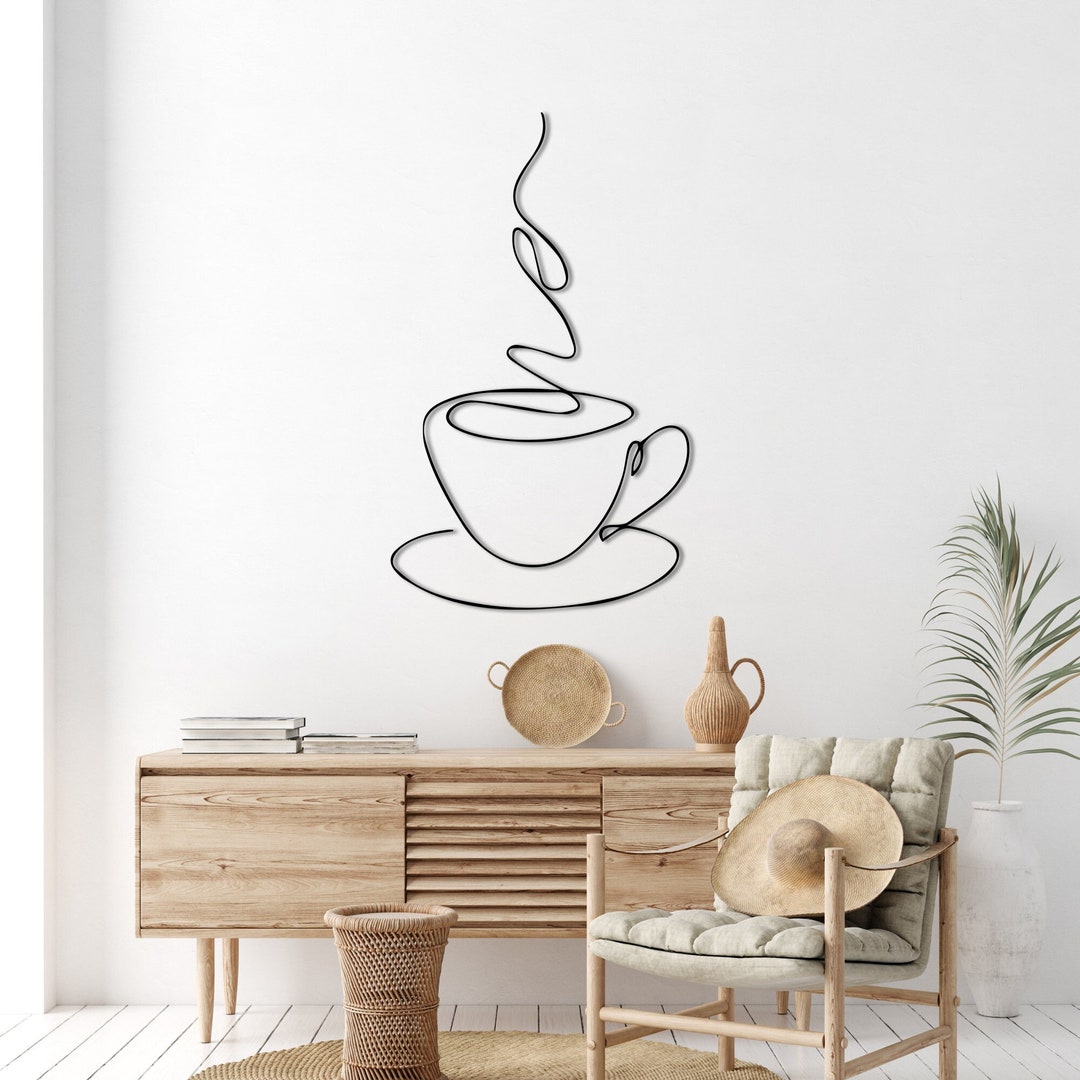 Minimalist Coffee Cup Metal Wall Art: Geometric Line Decor - Etsy