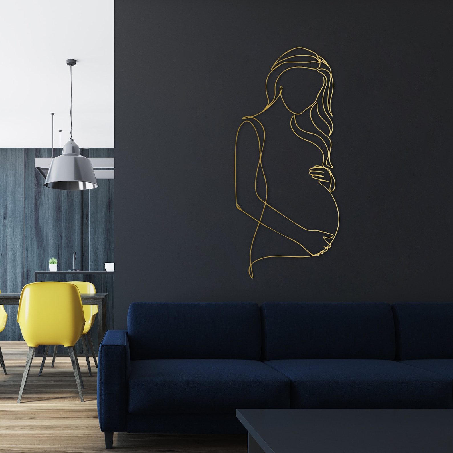 Minimalist Pregnant Woman Metal Wall Art: Geometric Line Decor - Etsy