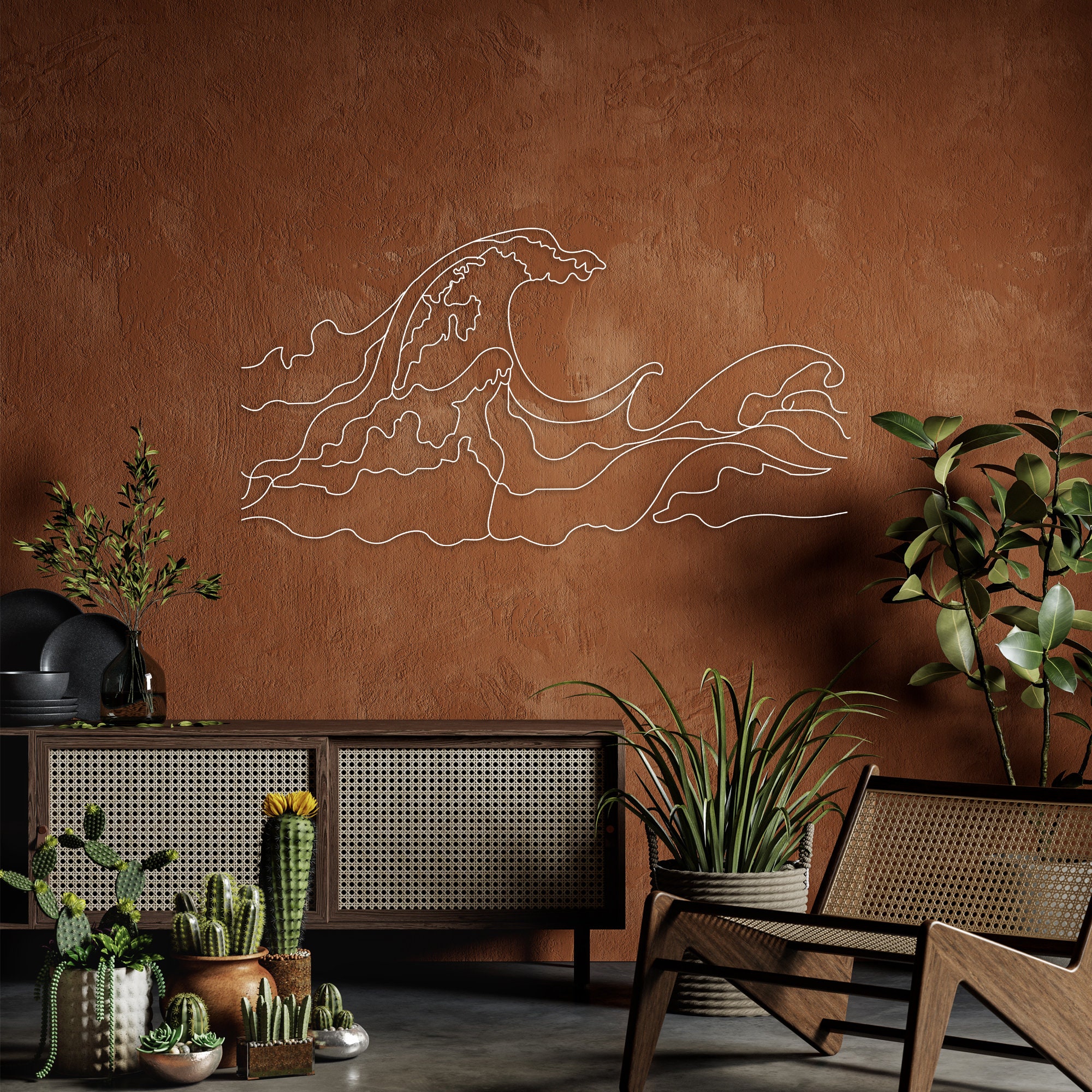 Great Waves Metal Wall Art Minimalist Line Art Metal Wall - Etsy