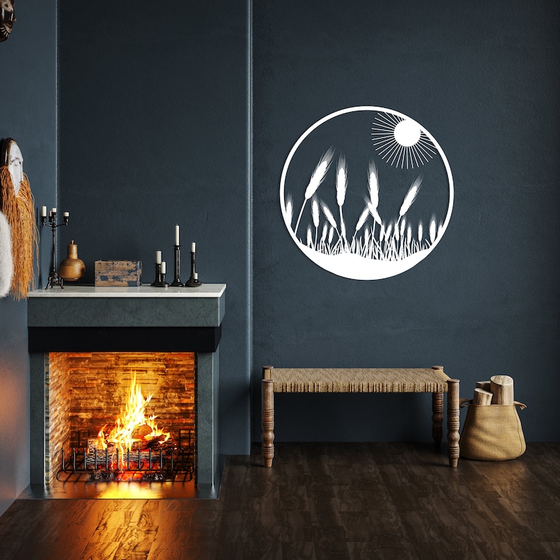 Field of Wheat Metal Wall Art Minimalist Line Art Landscape - Etsy