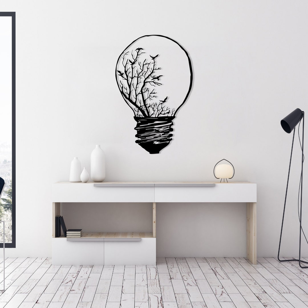 Birds in Light Bulb Metal Wall Art: Minimalist Line Decor - Etsy