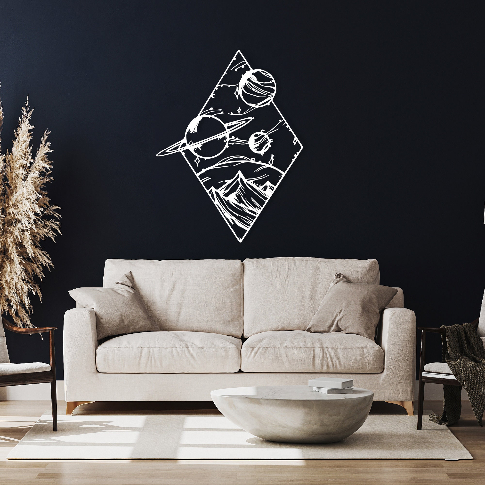 Planets Wall Art Minimalist Line Art Space Wall Art Metal - Etsy