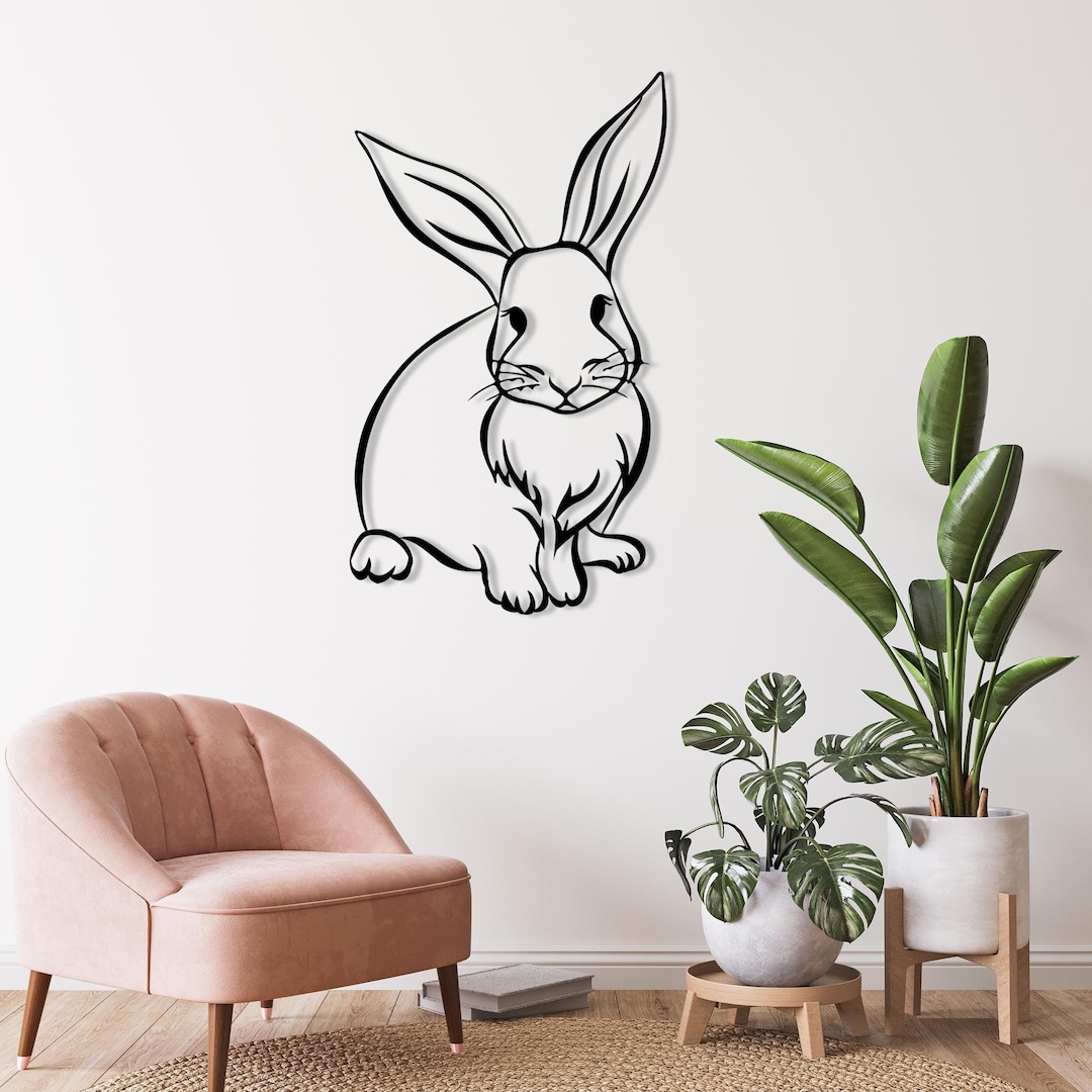 Bunny Metal Wall Art, Cute Rabbit Wall Decor, Holly Rabbit Wall Art ...