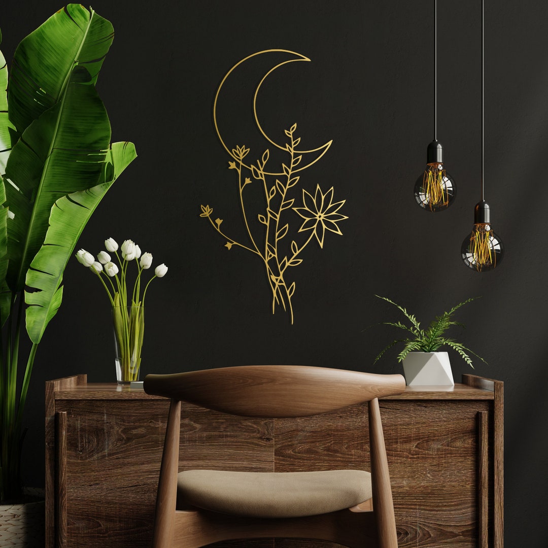 Blooming Moon Metal Wall Art: Minimalist Line Decor - Etsy