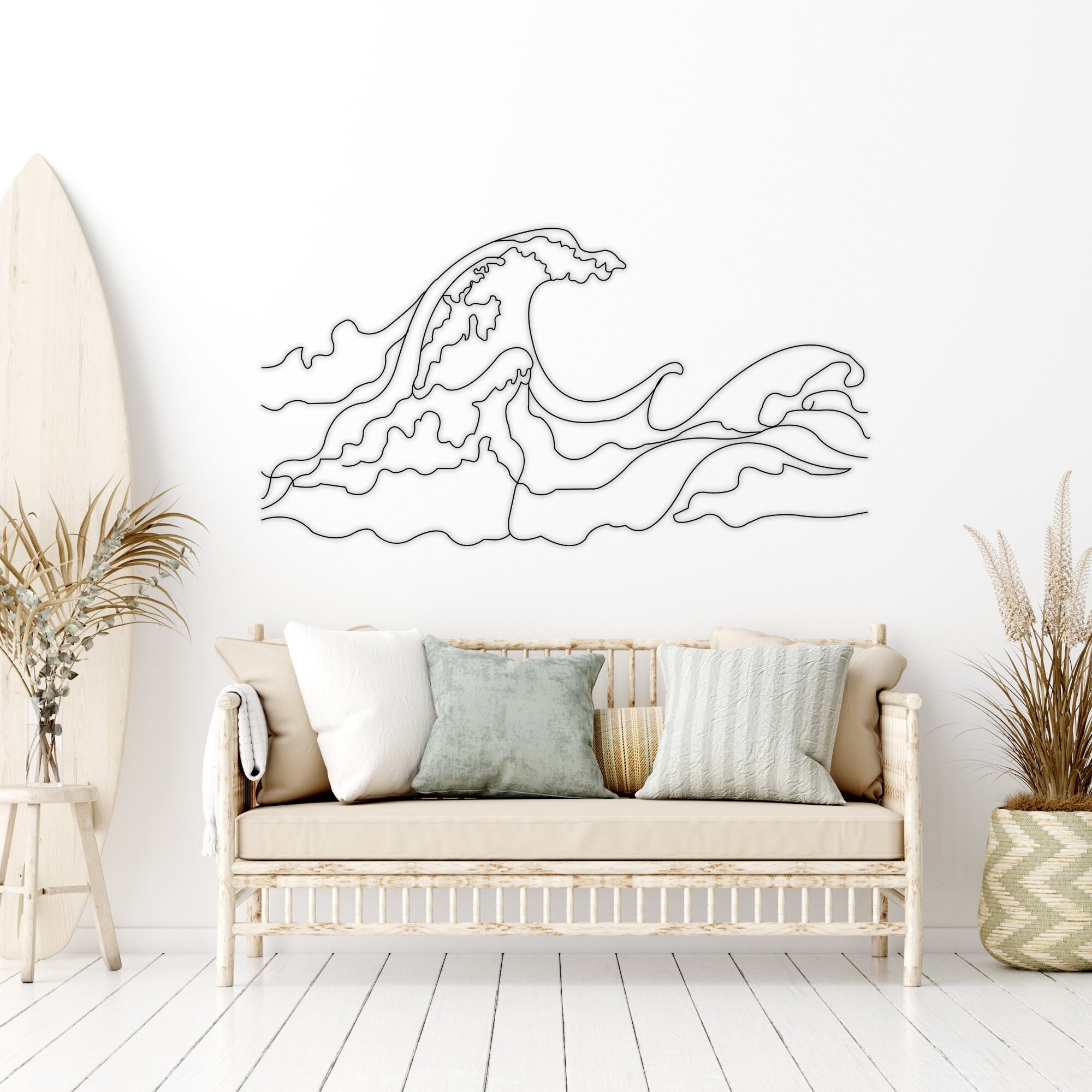 Great Waves Metal Wall Art Minimalist Line Art Metal Wall - Etsy