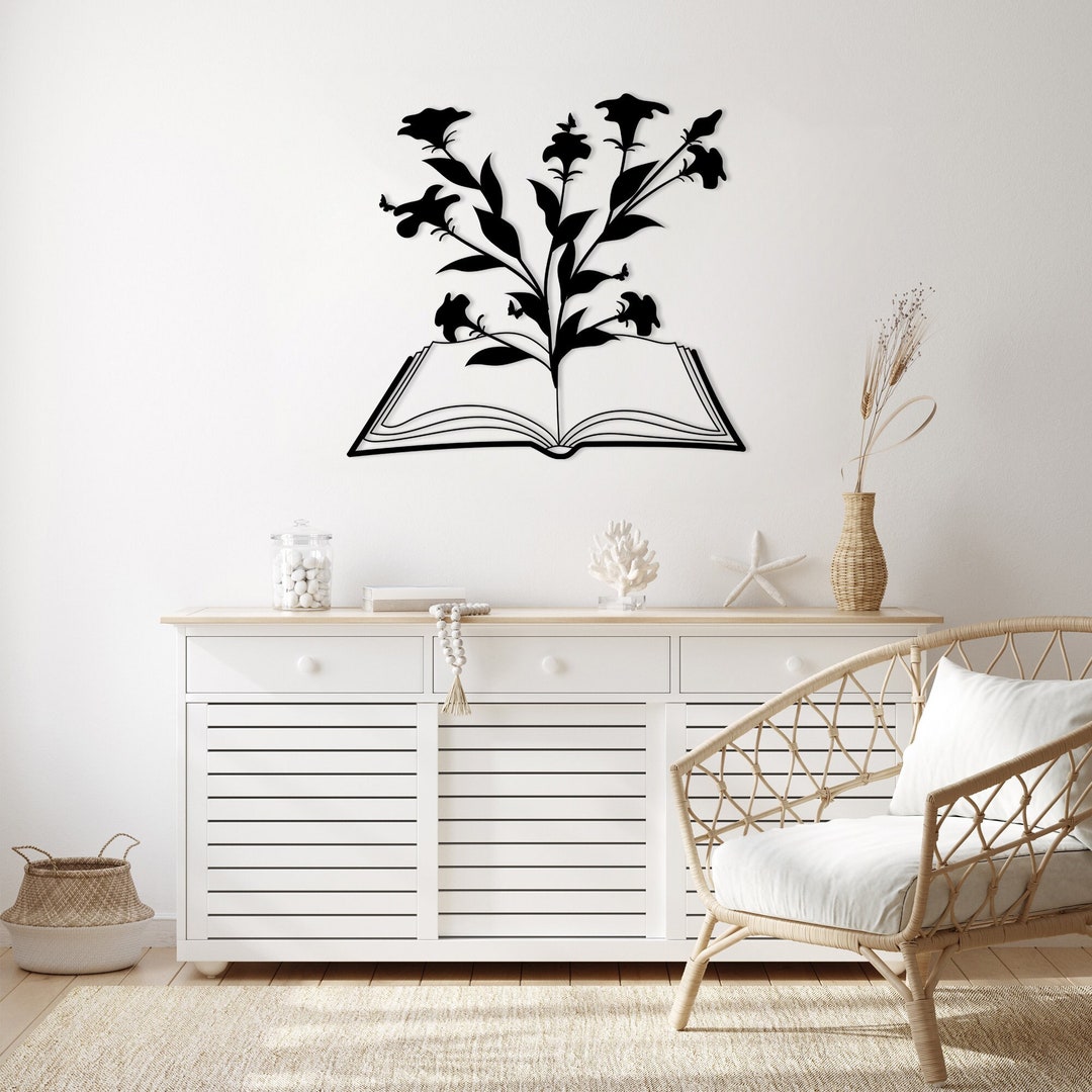 Blooming Book Metal Wall Art, Minimalist Line Art, Metal Wall Decor ...