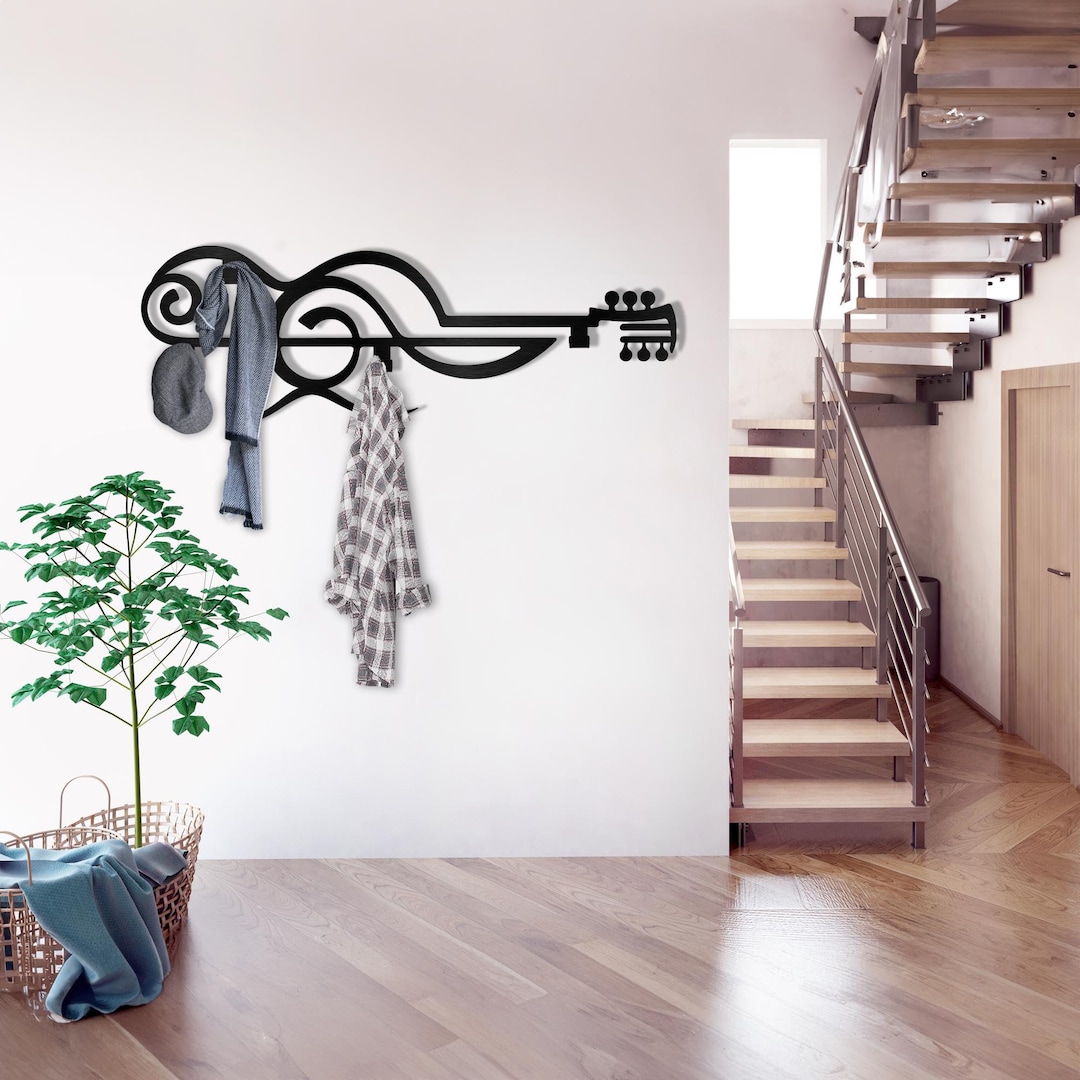 EXTRA LARGE Guitar Coat Rack Metal Wall Hangerleftkey Coat Rack, Metal ...