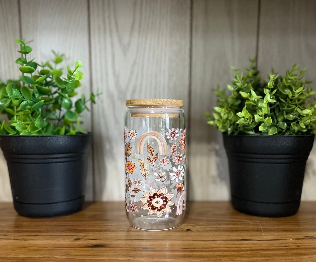 16oz Boho Flora Glass Tumbler - Etsy