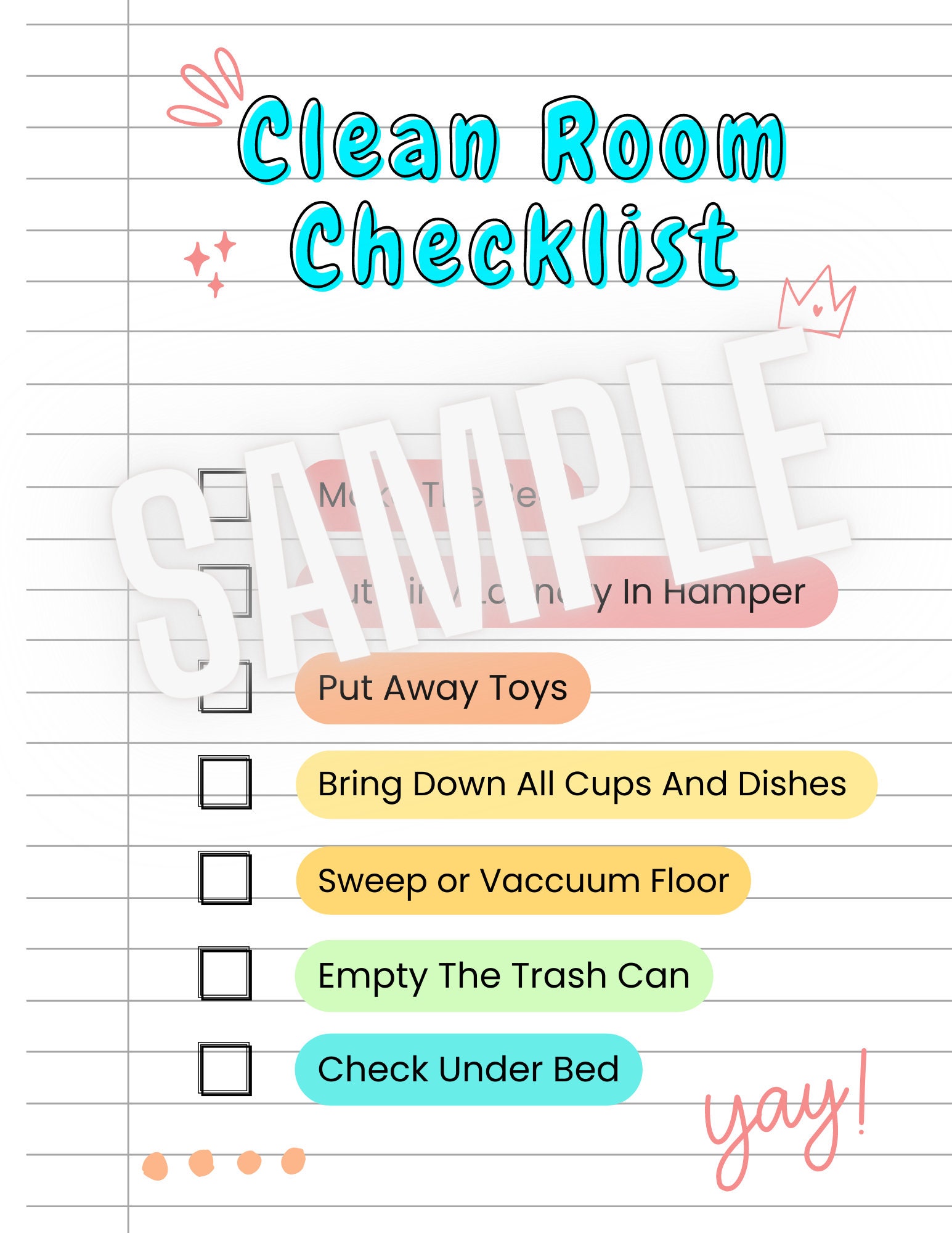 Kids Clean Room Checklist (Instant Download) - Etsy