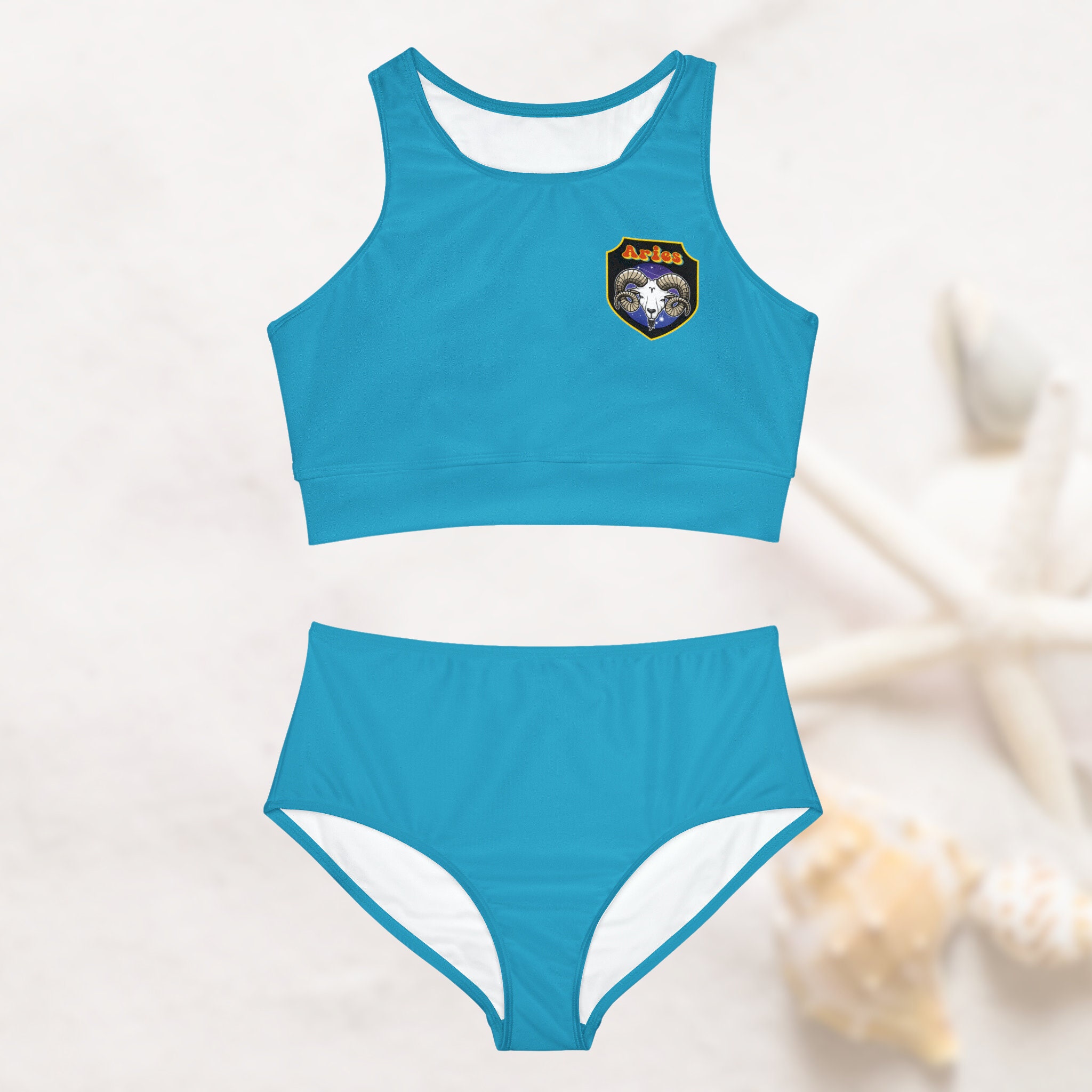 High Waisted Aries Sign Bikini With Bewildered Shark in Pocket ...