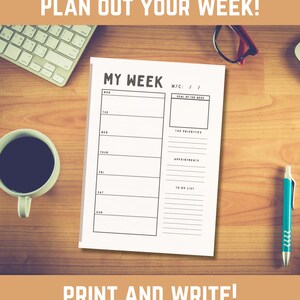 WEEKLY PLANNER With Sections /// Download, Print, Write /// Unlimited ...