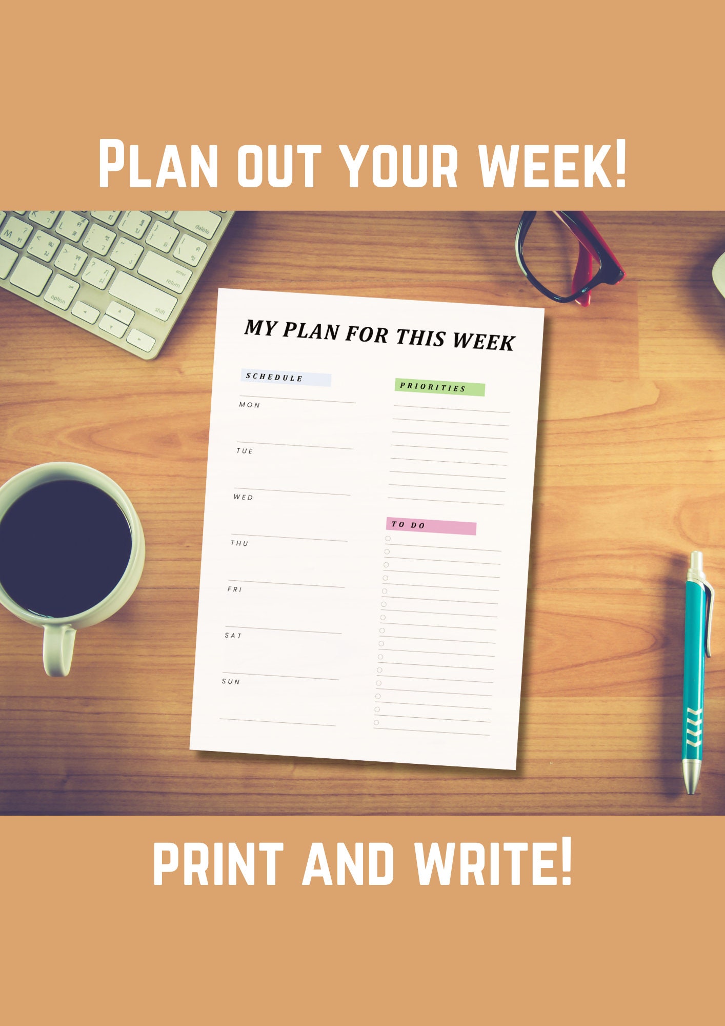 WEEKLY PLANNER Elegant /// Download, Print, Write /// Unlimited ...
