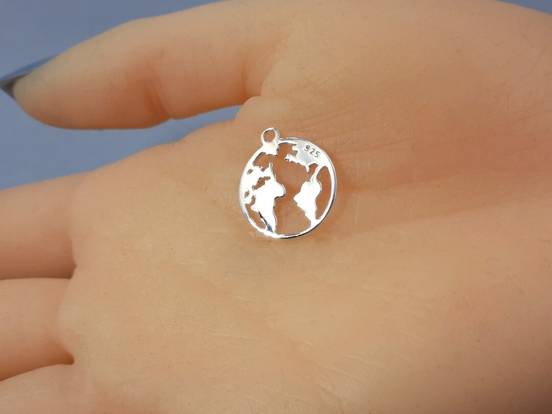 Silver World Map Charm / 925 Sterling Silver Pendant / Necklace ...