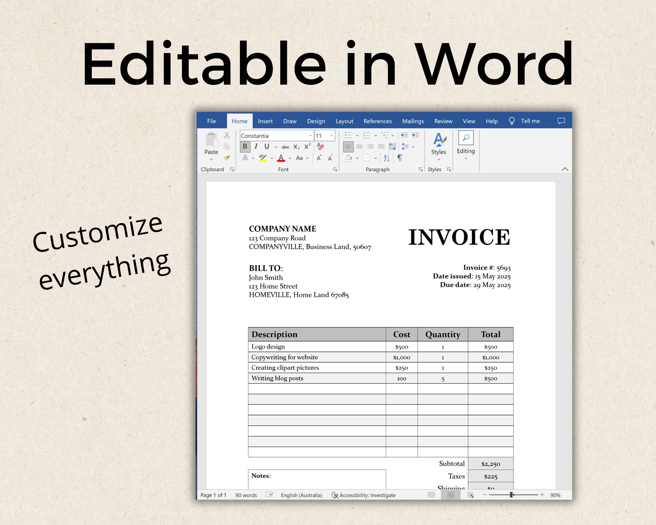 Basic Layout Invoice Template (for Small Businesses) | Microsoft Word ...