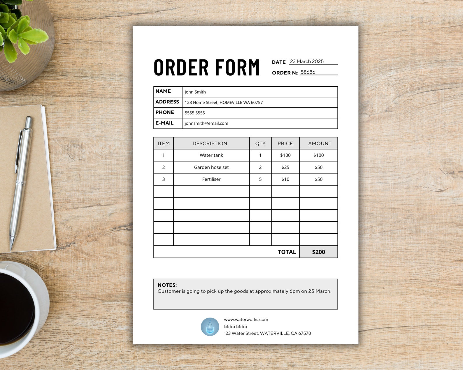 Professional Canva Order Form Template | Minimalistic Design ...