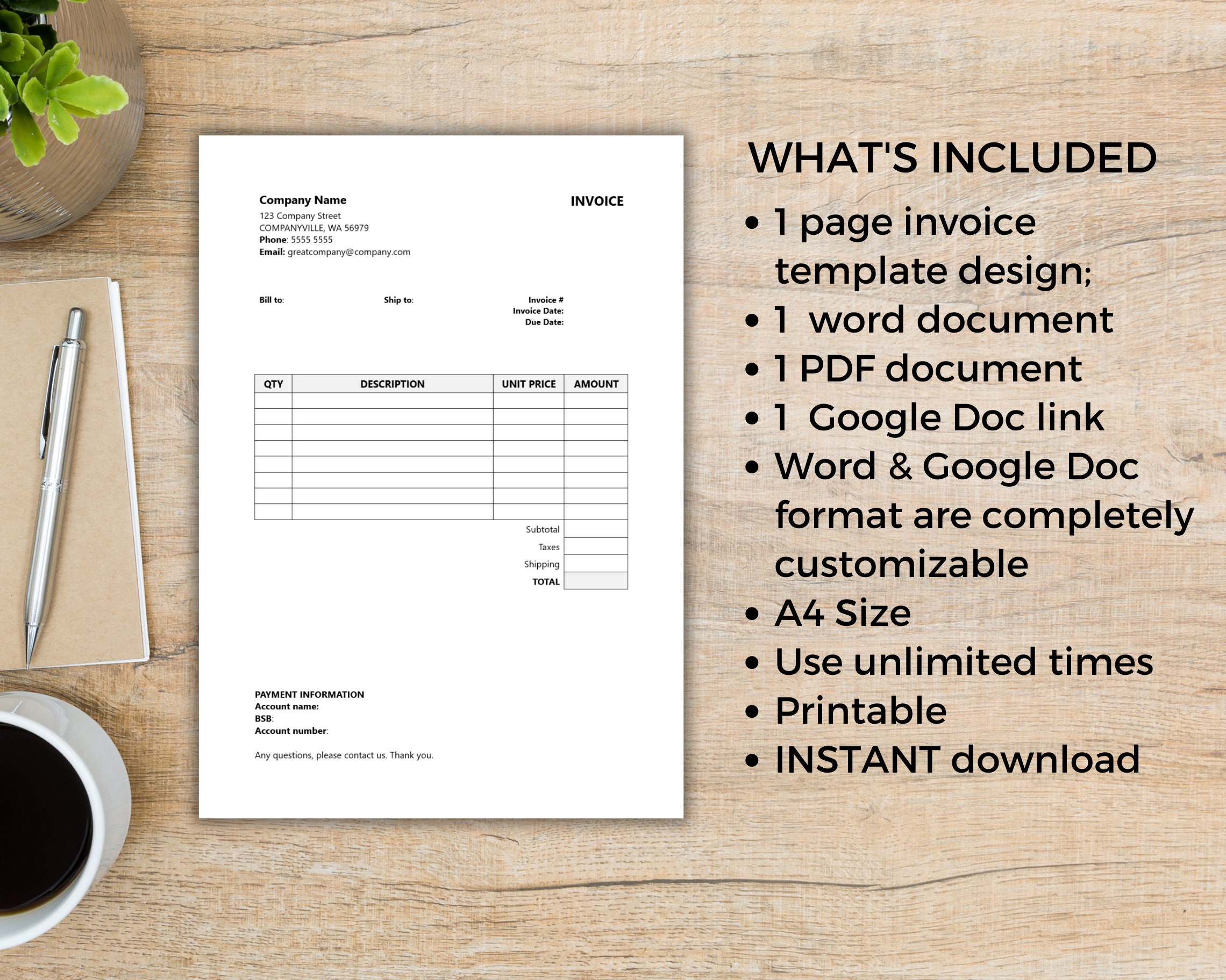 Invoice Template With White Space (for Small Businesses) | Word ...