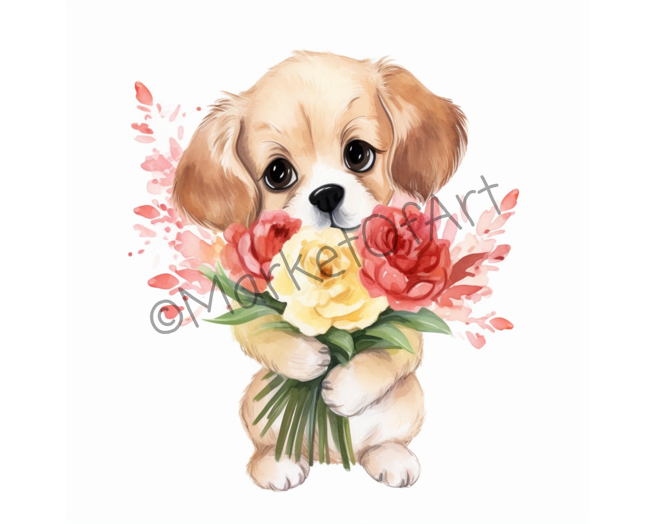 12 Adorable Animals Holding Flowers Watercolor Clipart Animal - Etsy