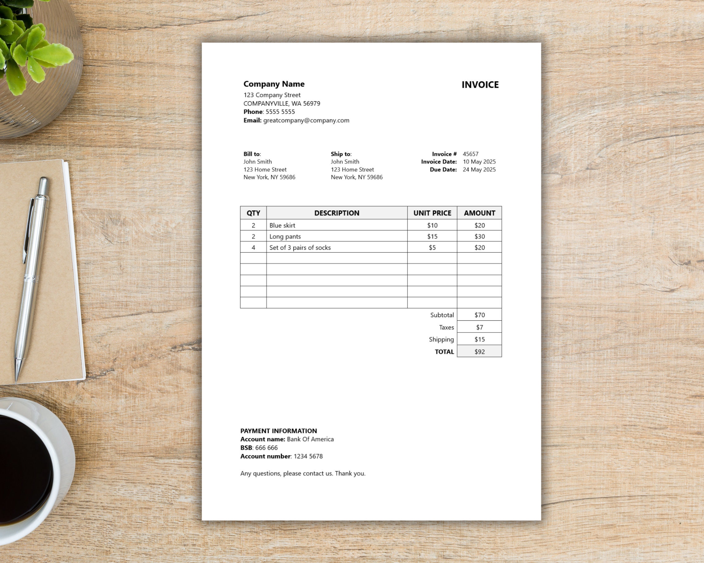 Invoice Template With White Space (for Small Businesses) | Word ...