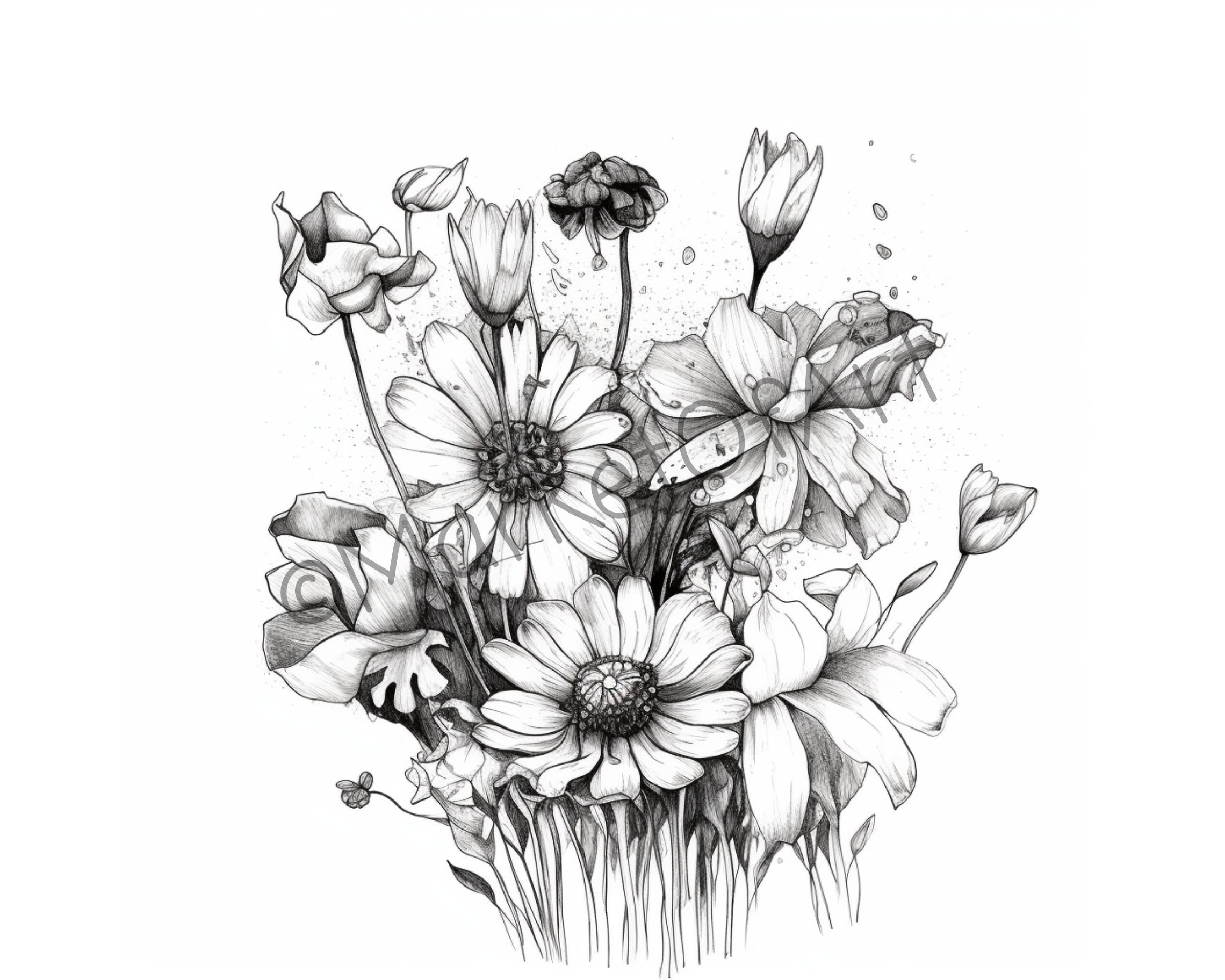 Drawings Of Flowers In Black And White
