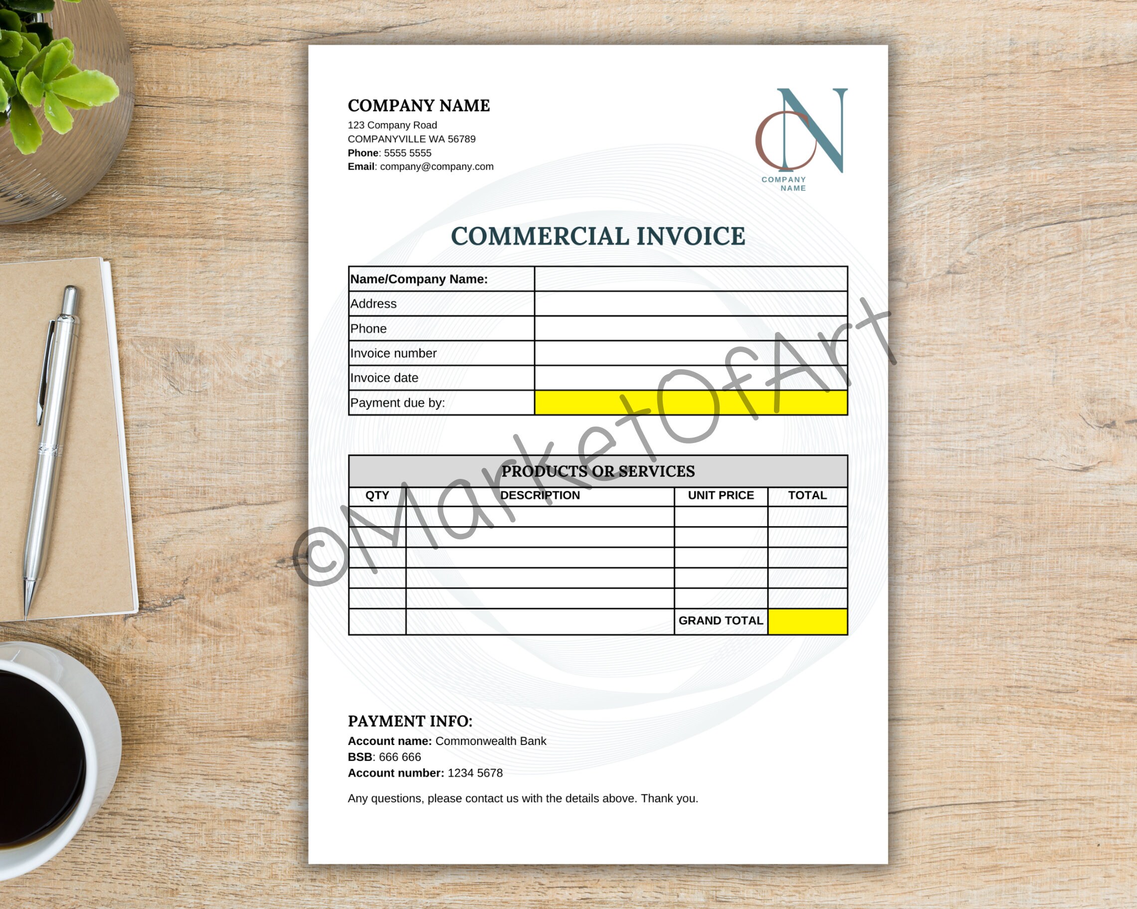 Commercial Canva Invoice Template | Customizable and Editable | INSTANT ...