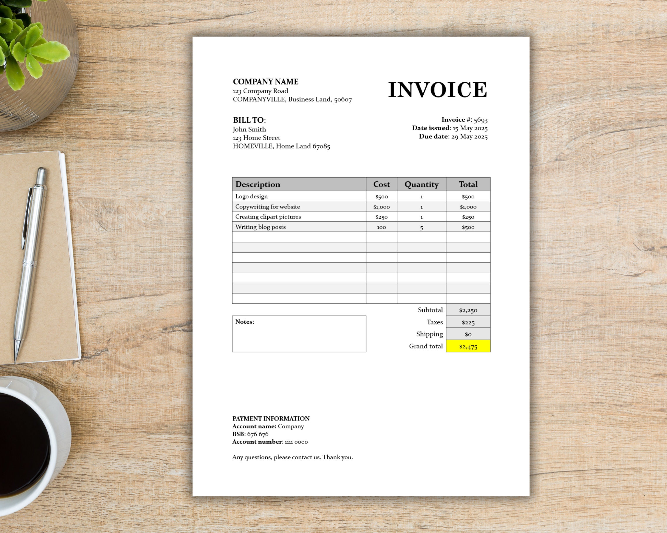 Basic Layout Invoice Template (for Small Businesses) | Microsoft Word ...