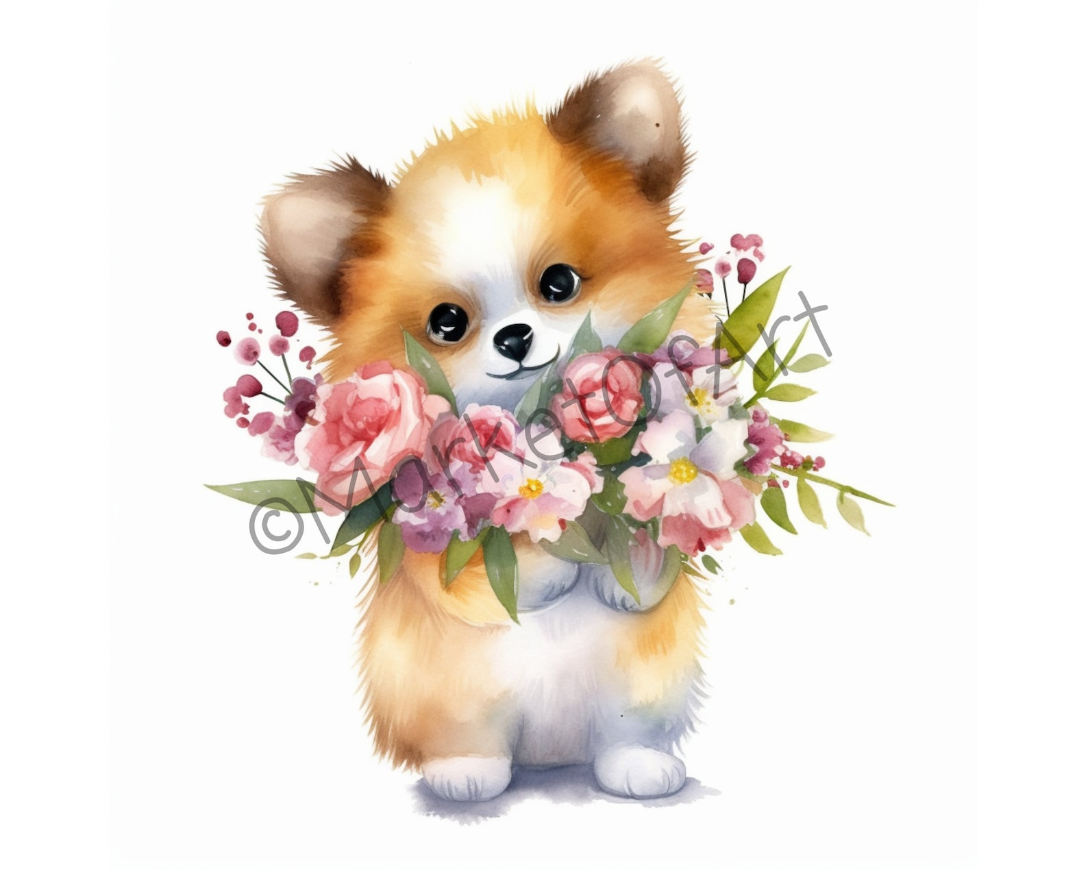 12 Adorable Animals Holding Flowers Watercolor Clipart Animal - Etsy