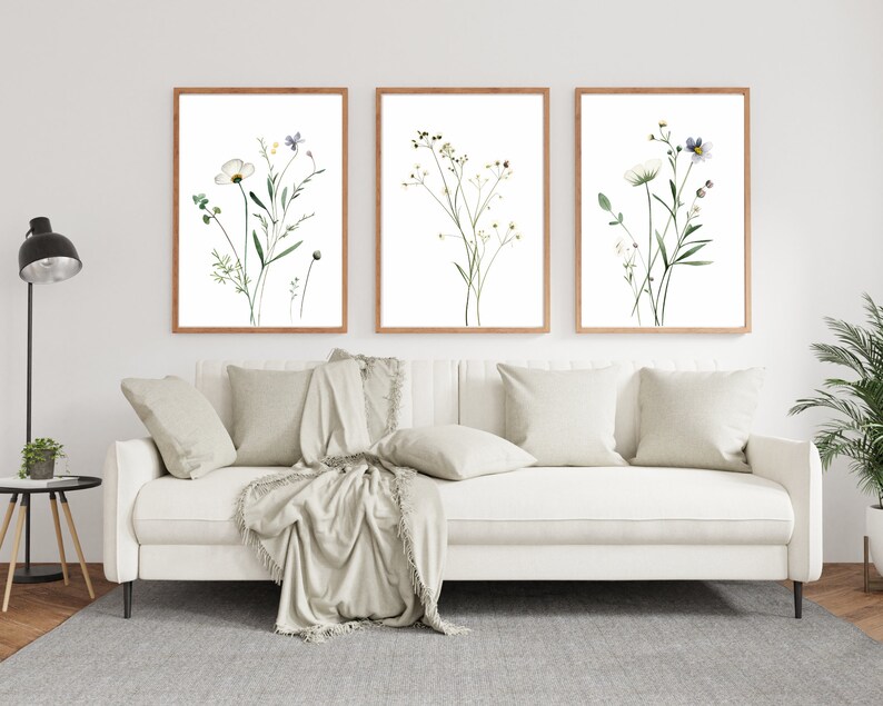Printable Wall Flower Art, Set of 3 Wall Prints, Watercolor Flower ...
