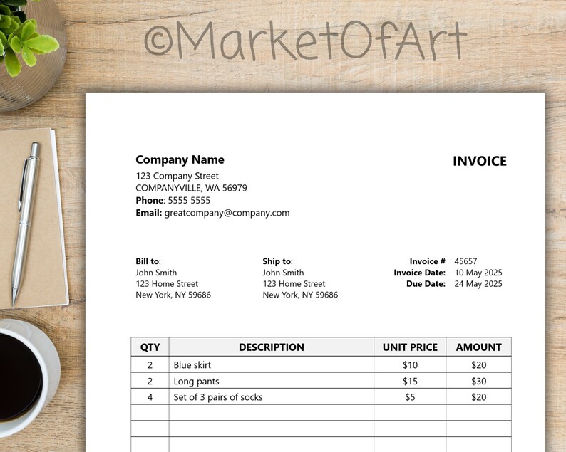 Invoice Template With White Space (for Small Businesses) | Word ...