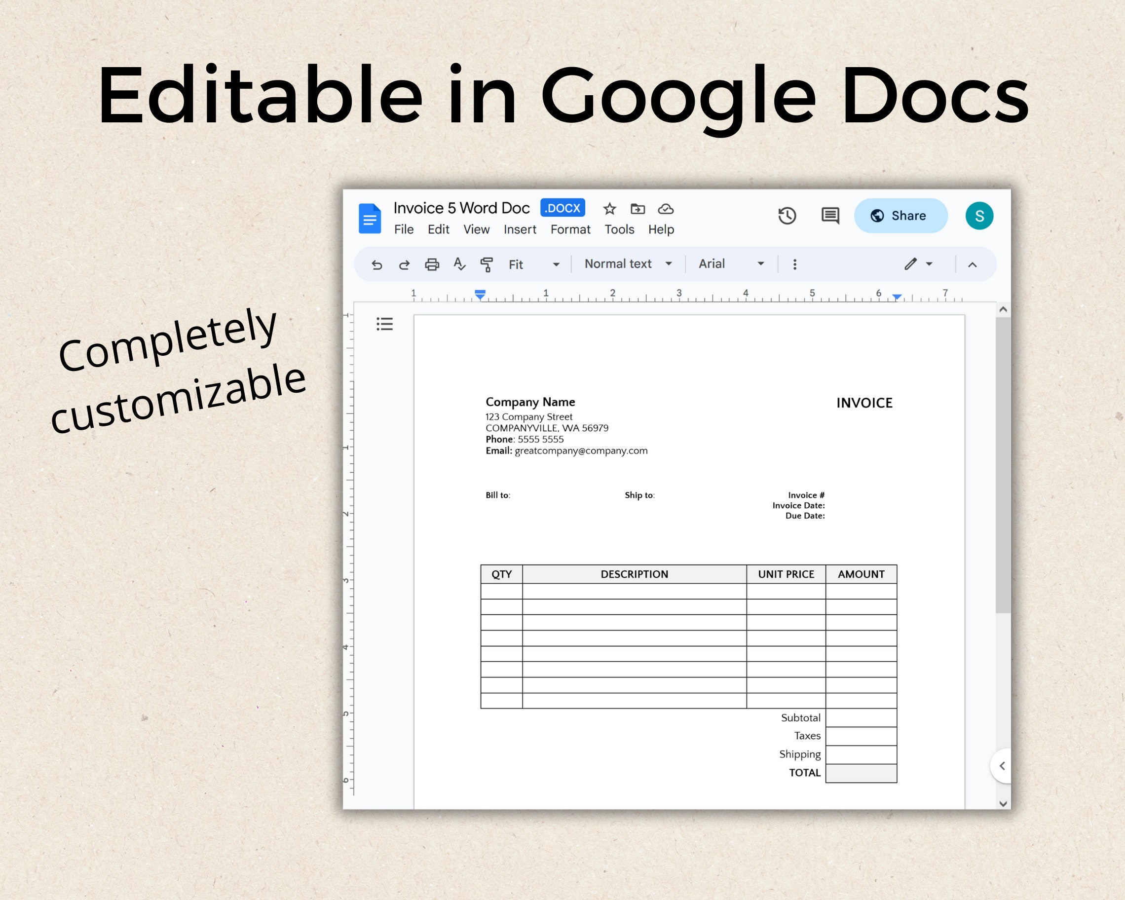 Invoice Template With White Space (for Small Businesses) | Word ...