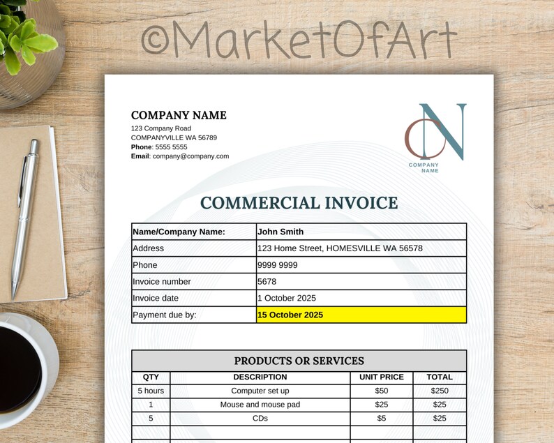 Commercial Canva Invoice Template | Customizable and Editable | INSTANT ...