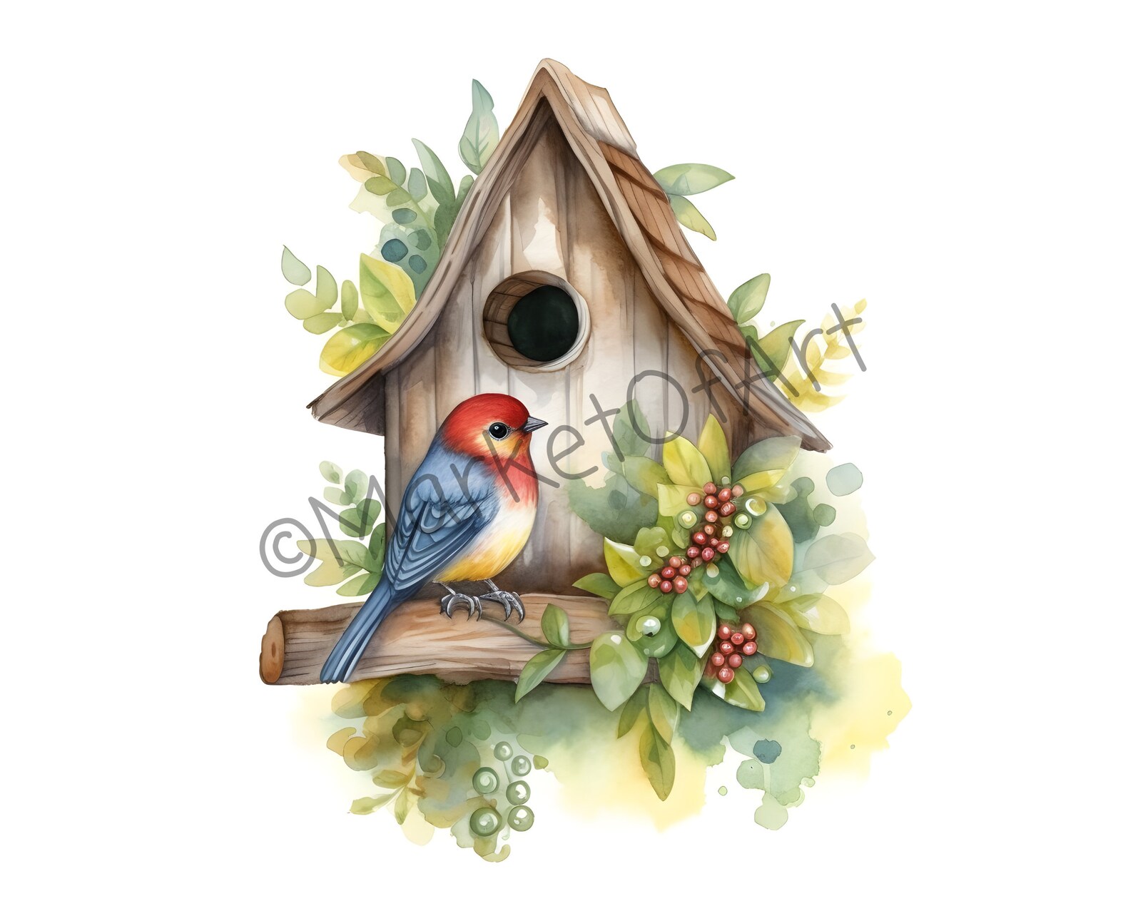 Birdhouse Clipart Watercolor | 30 Birdhouses With Birds Clipart | High ...