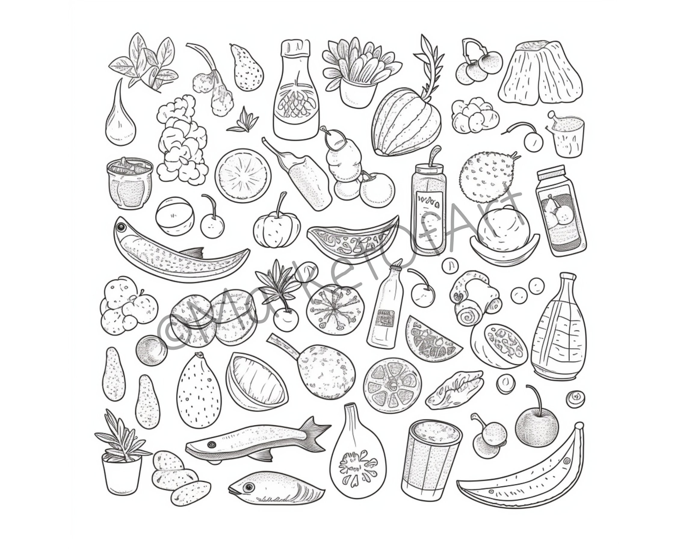 5 Pages of Food Outlines for Children to Colour in | Clipart | Children ...