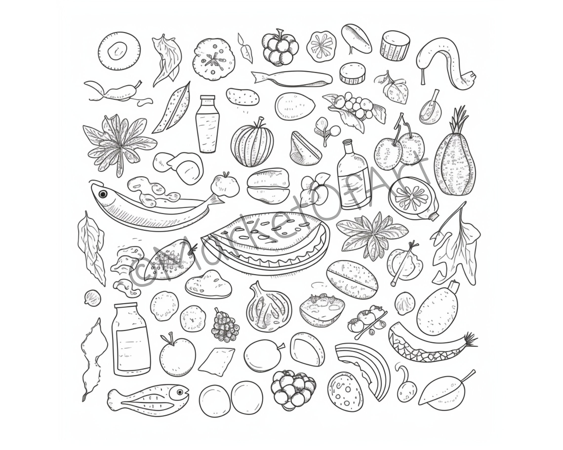5 Pages of Food Outlines for Children to Colour in | Clipart | Children ...