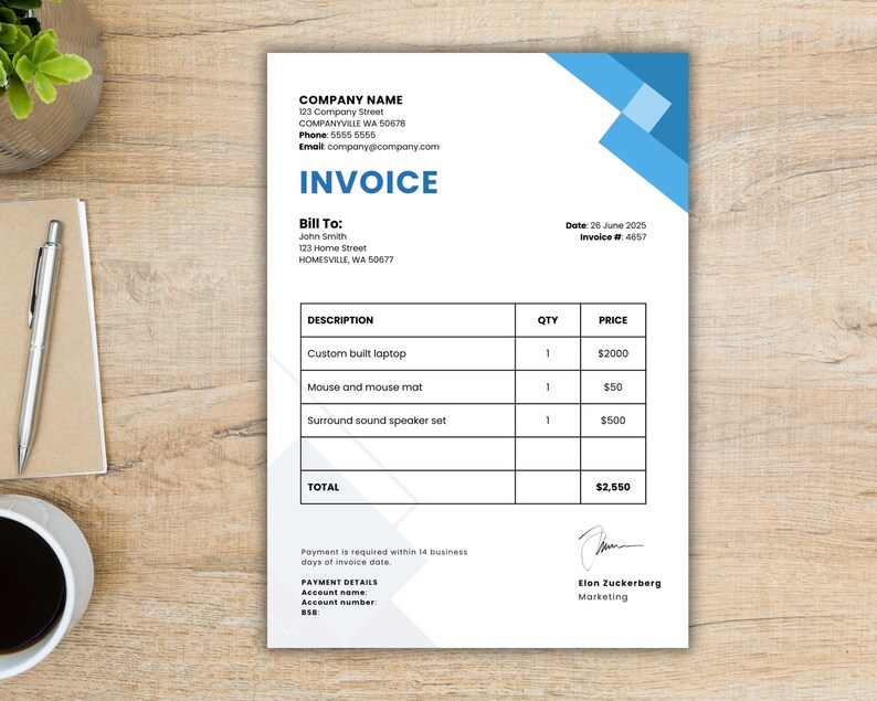 Editable Invoice Template Bundle: 5 Canva + 5 Word/pdf/gdocs | Digital ...