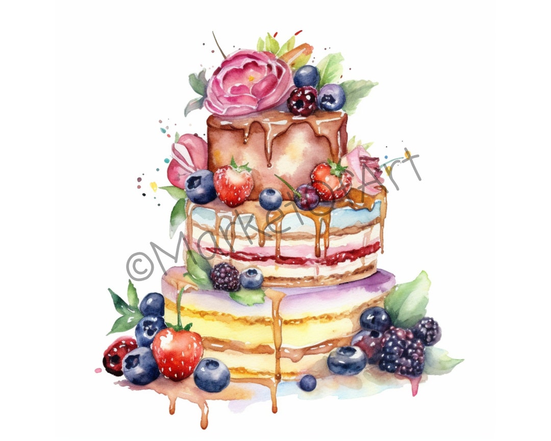11 Watercolor Cake Clipart Images | Card Design | Digital Design | High ...
