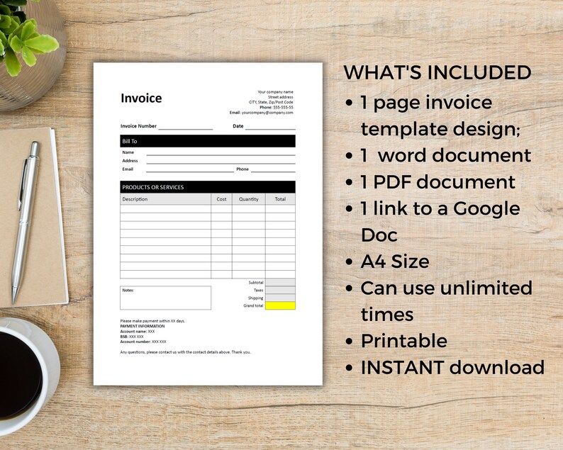 Invoice Template for Small Businesses Microsoft Word Google Docs PDF ...