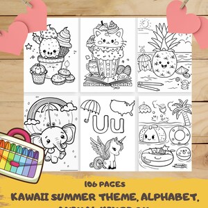 106 Cute Kawaii, Summer Holiday, Animals Kingdom, Alphabet Coloring ...