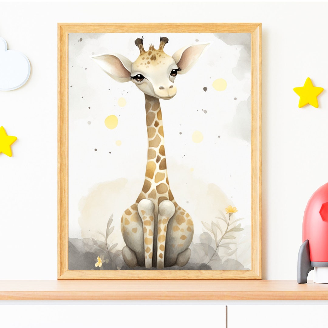 Baby Giraffe Boho Nursery Wall Decor Art, Neutral Watercolor Safari ...