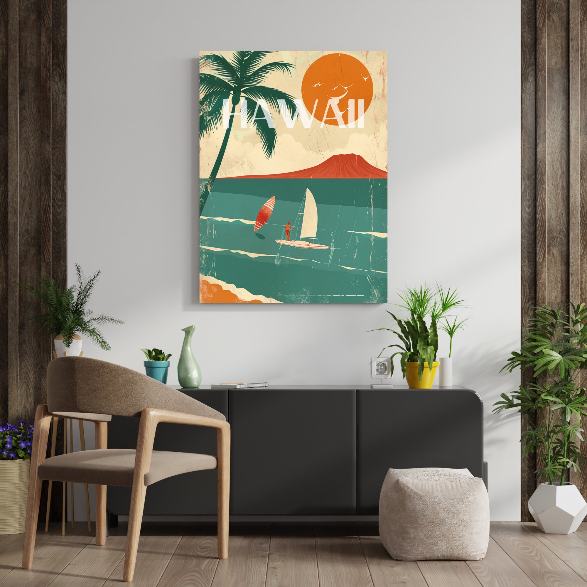 Vintage Retro Hawaii Travel Art Poster, Retro Hawaii Travel Poster ...