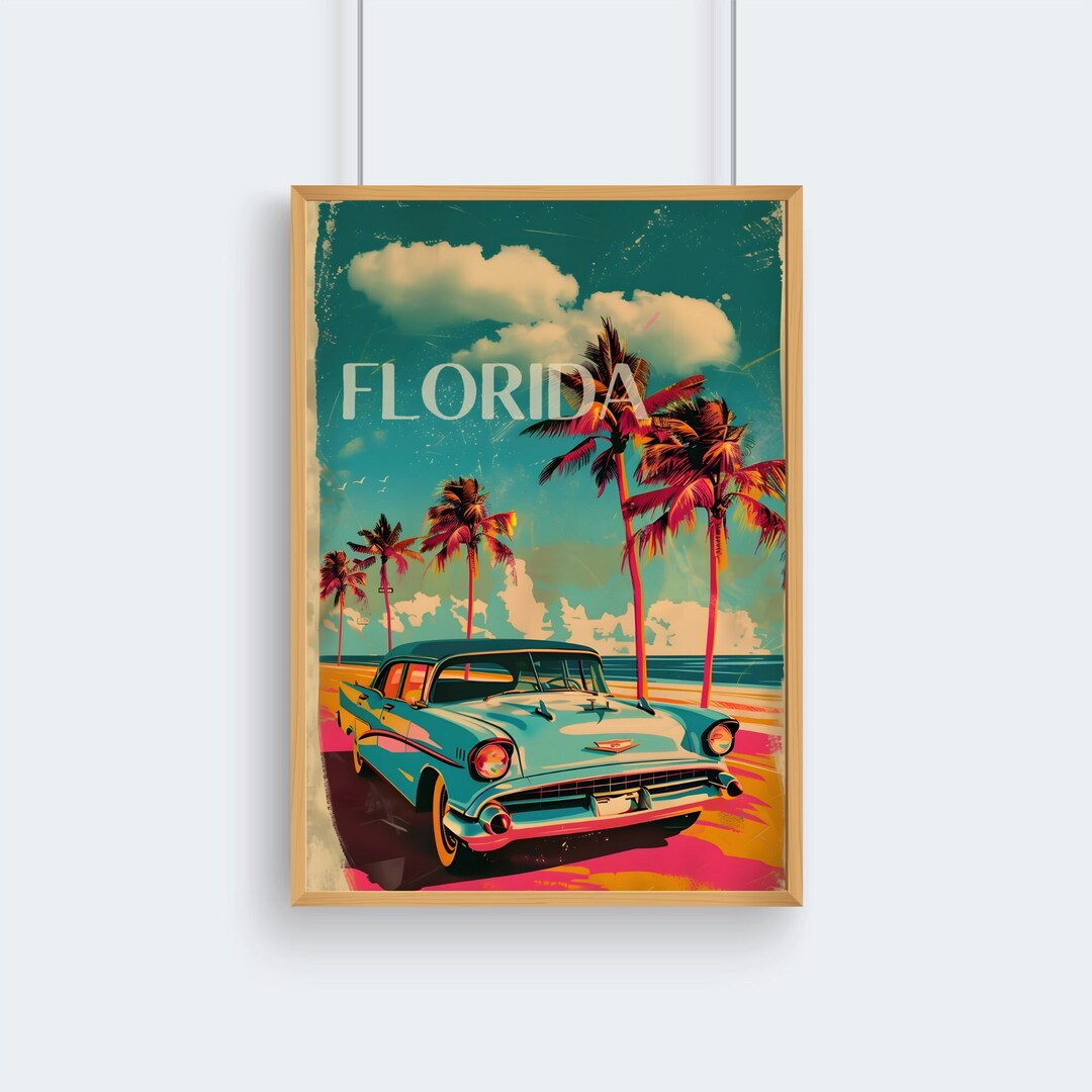 Vintage Retro Florida Travel Art Poster, Retro Florida Travel Poster ...