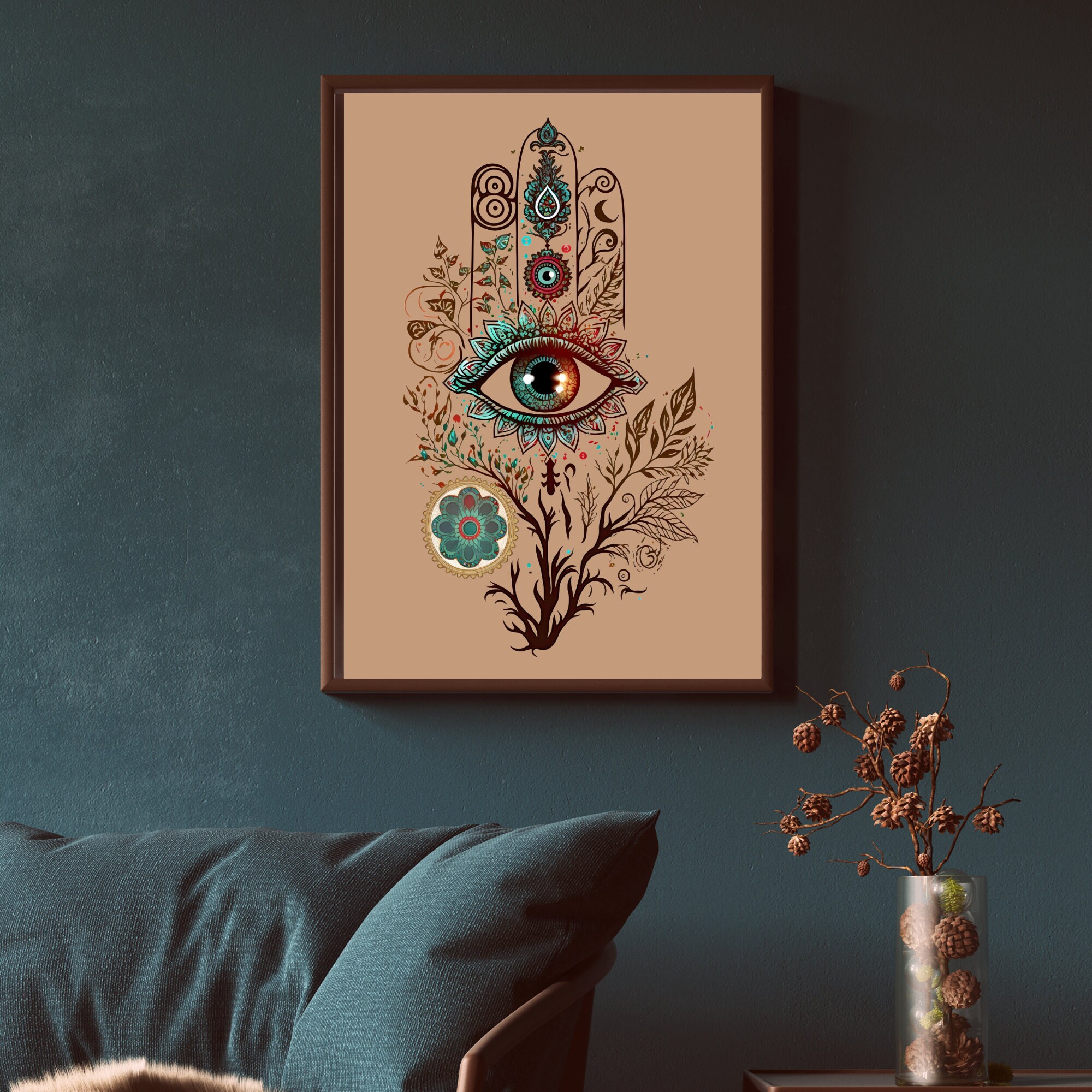 Boho Tree of Life Botanical Hamsa Hand Abstract Modern Protection Evil ...