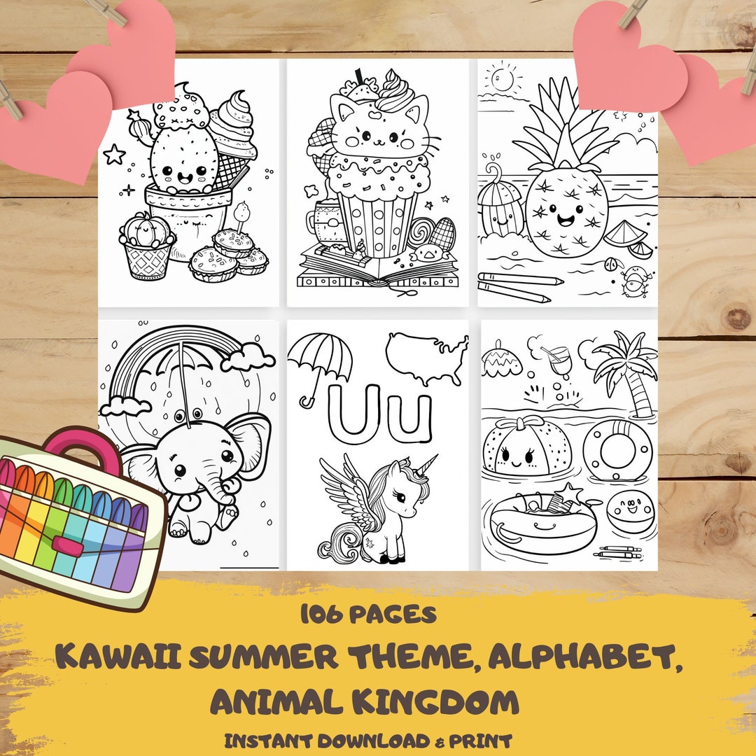 106 Cute Kawaii, Summer Holiday, Animals Kingdom, Alphabet Coloring ...