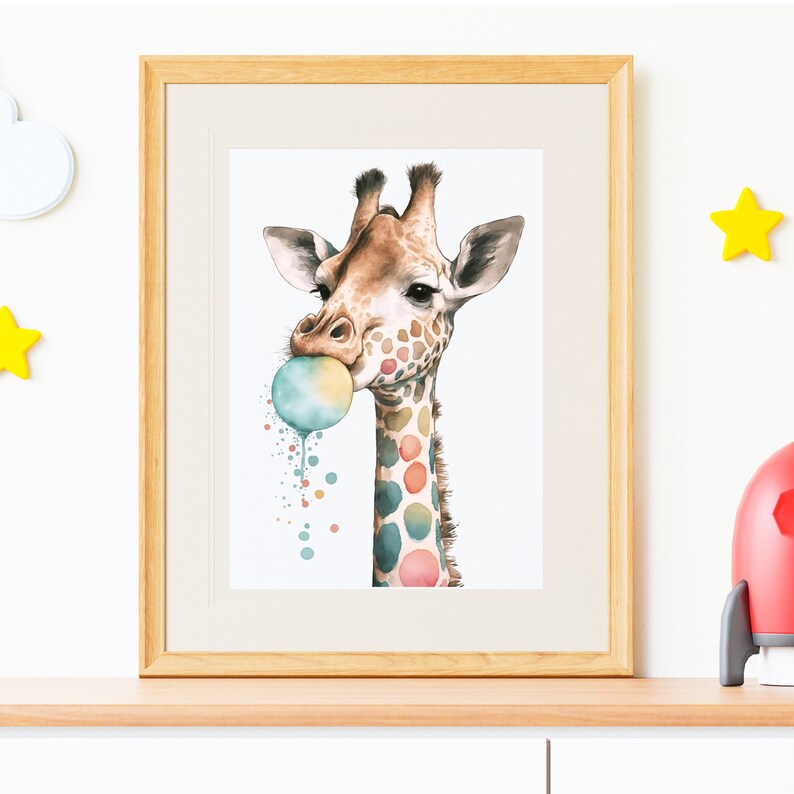 Boho Nursery Baby Giraffe With Balloon Nursery Wall Art, Neutral Colors ...
