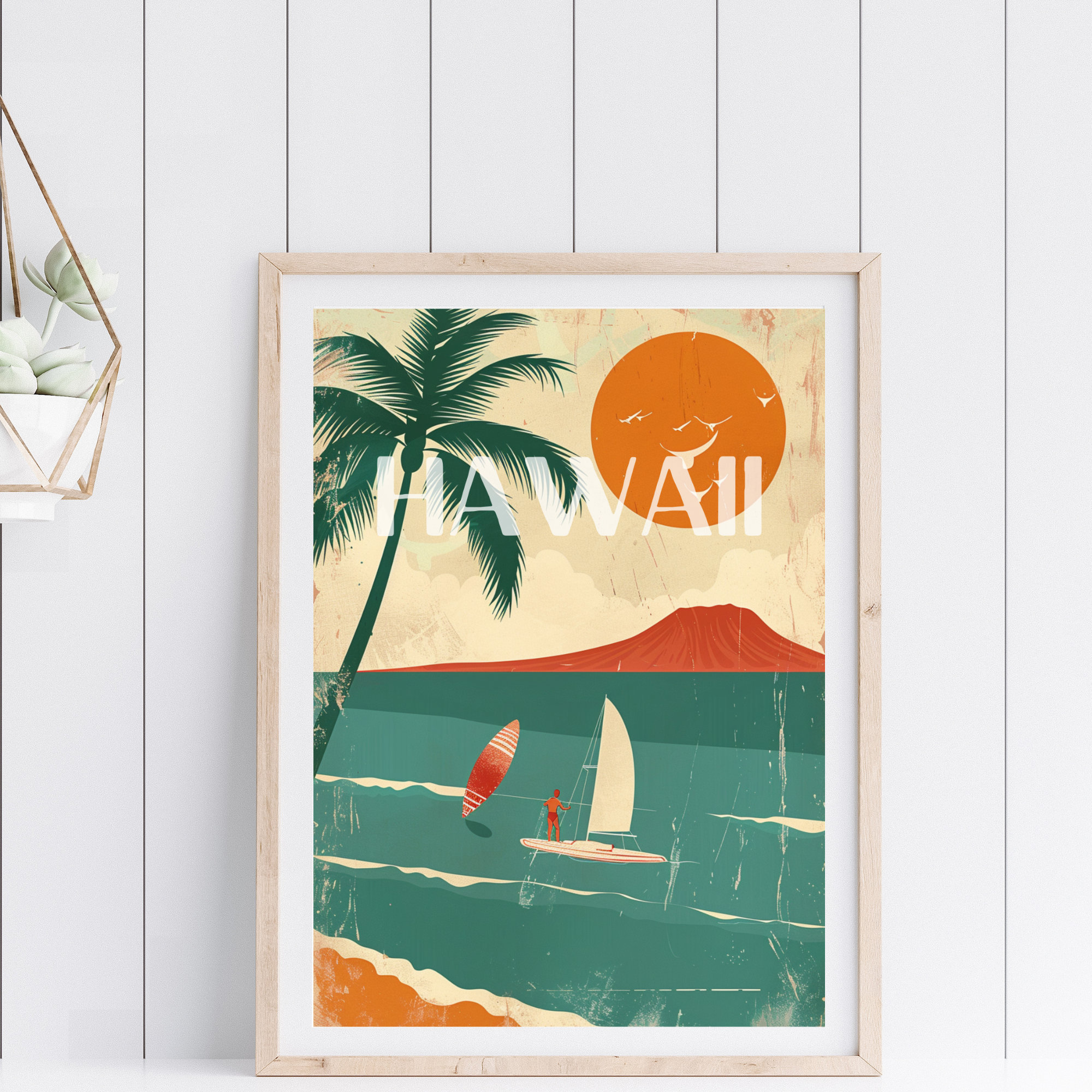 Vintage Retro Hawaii Travel Art Poster, Retro Hawaii Travel Poster ...