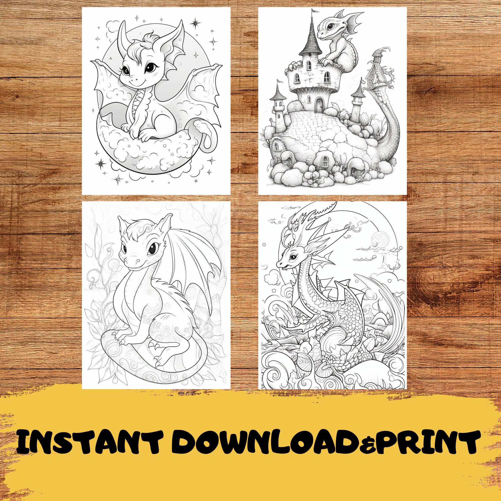 Baby Dragon Fantasy 20 Coloring Pages for Kids, Kids Activity Pages ...
