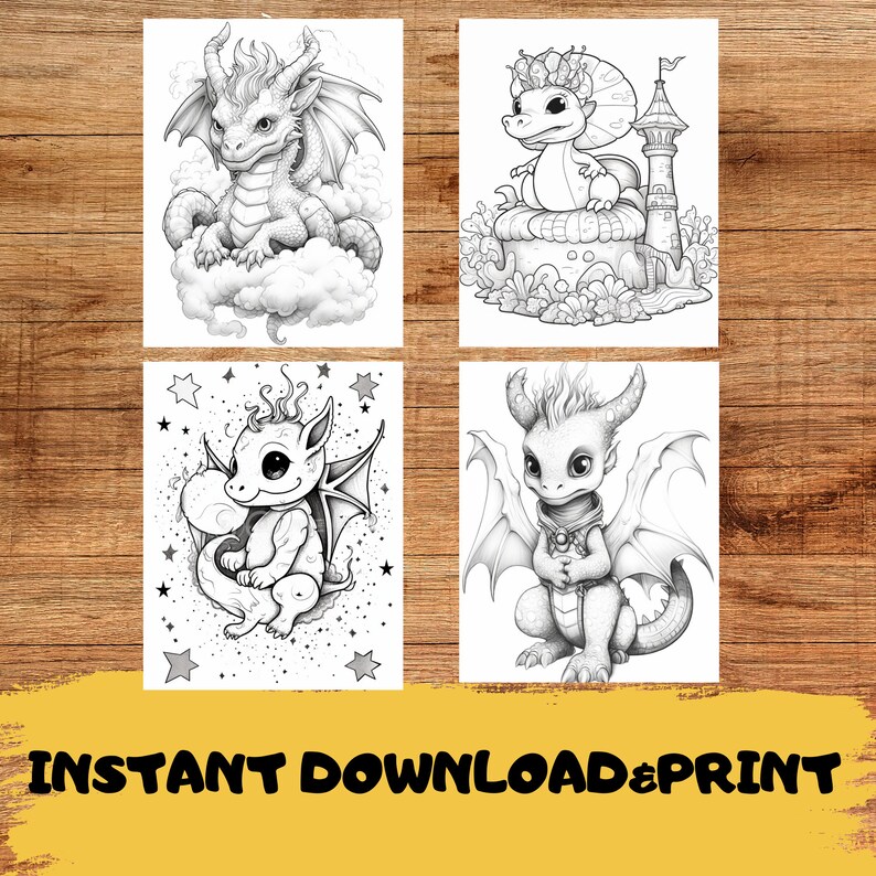 Baby Dragon Fantasy 20 Coloring Pages for Kids, Kids Activity Pages ...